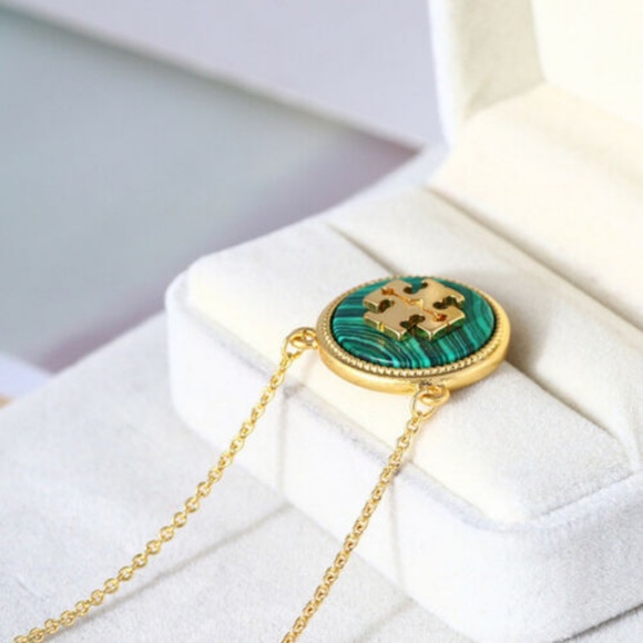Tory Burch | Jewelry | Tory Burch Green Malachite Logo Pendant Necklace ...
